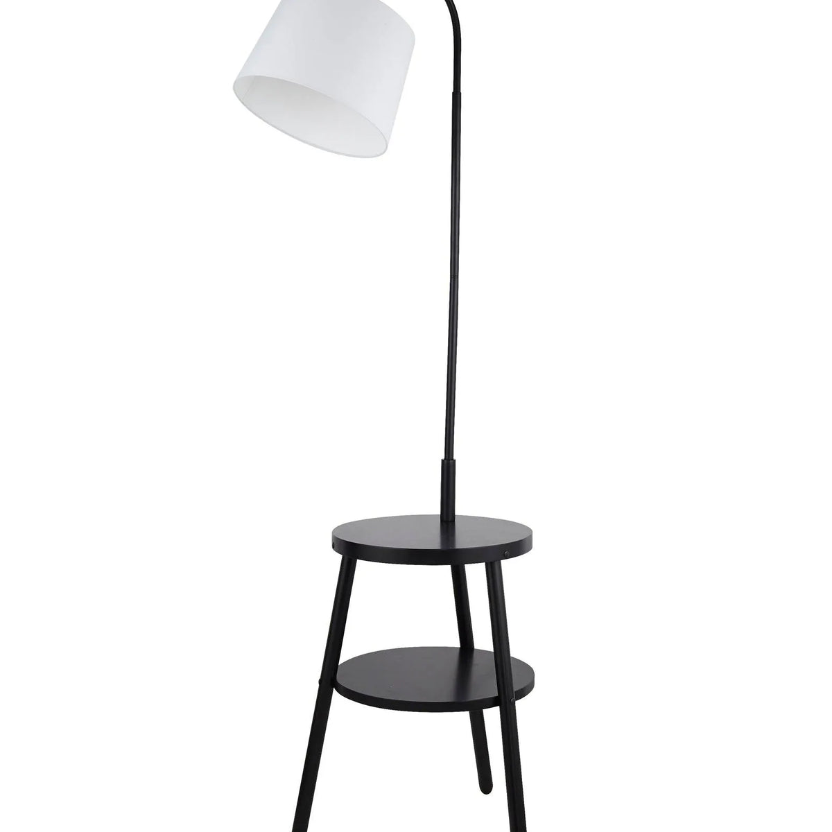 Searchlight Ridge Shelf Floor Lamp - Black Metal, Wood & White Fabric ...